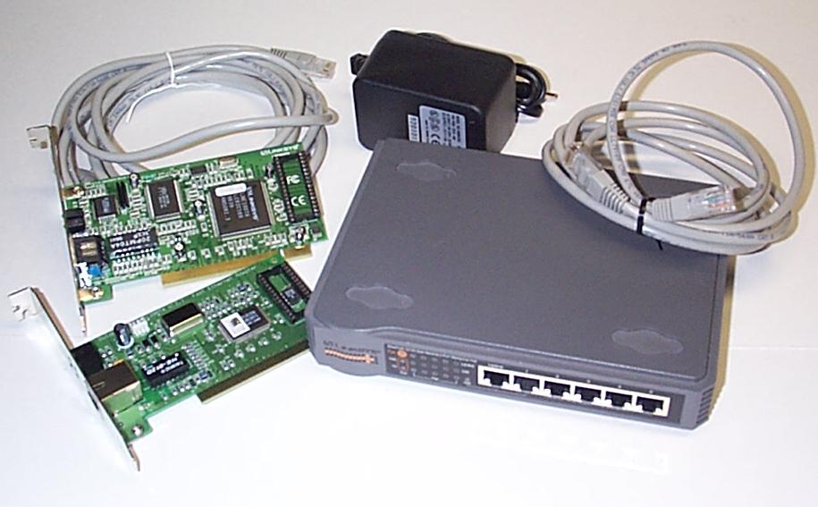 Two cards, two cables, and a hub