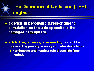 The Definition of Unilateral (LEFT) neglect...